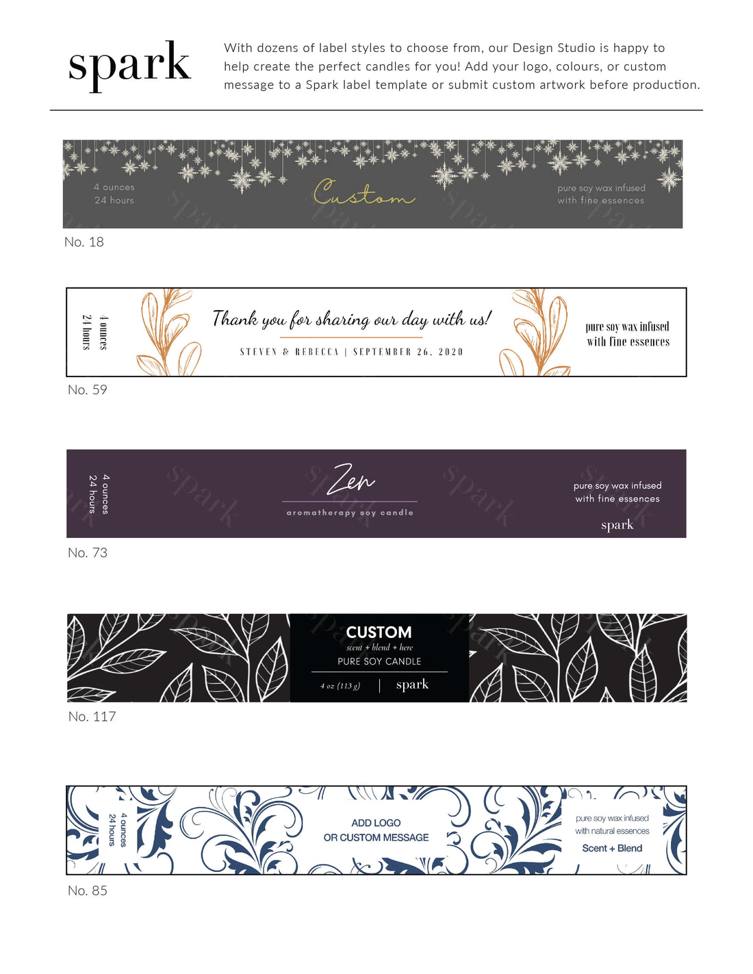 Custom Candle Label Lookbook & Design Services – Spark Candles
