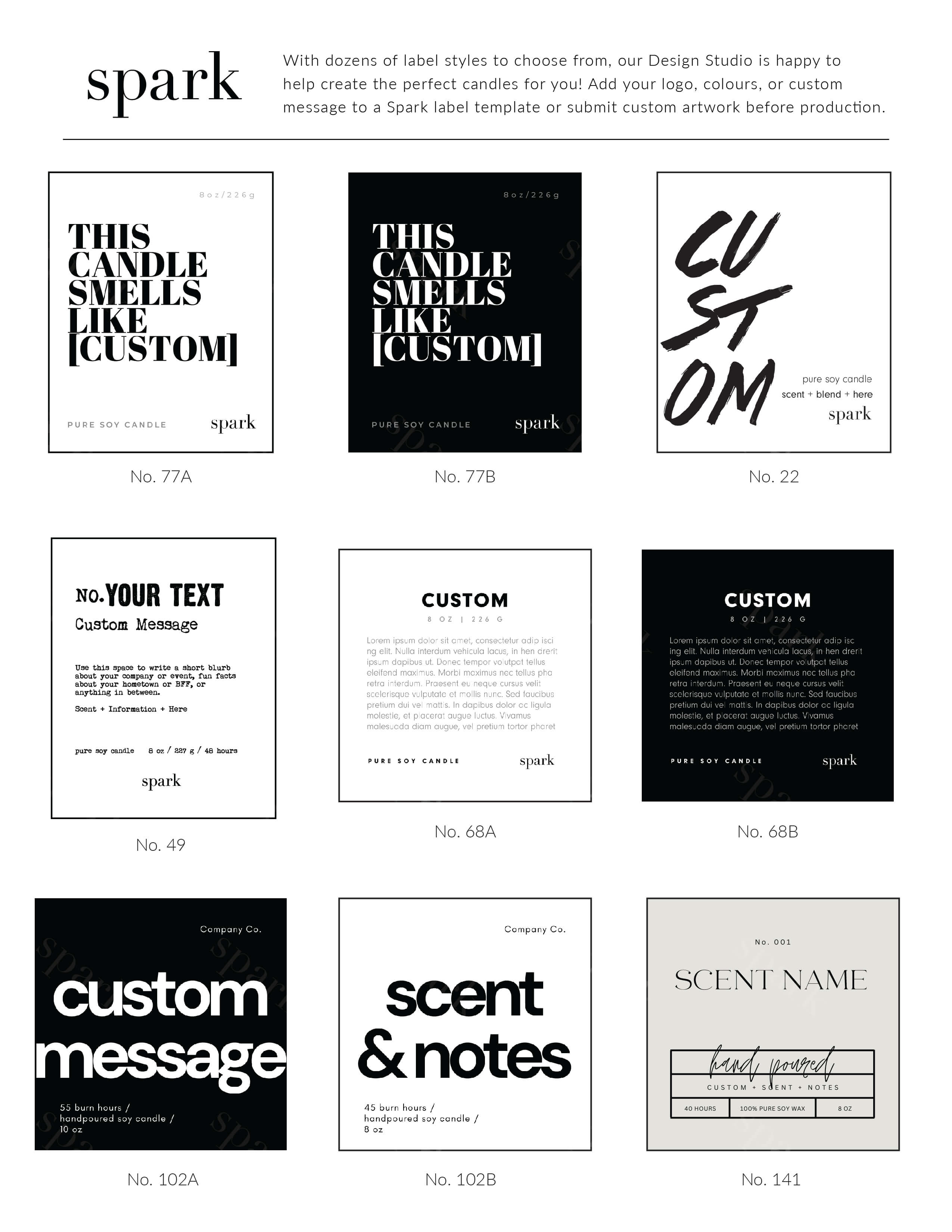 Custom Candle Label Lookbook & Design Services – Spark Candles