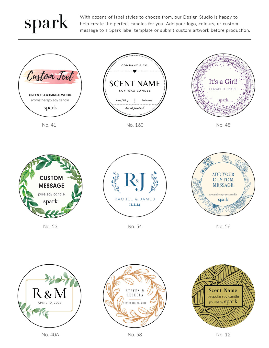 Custom Candle Label Lookbook & Design Services – Spark Candles