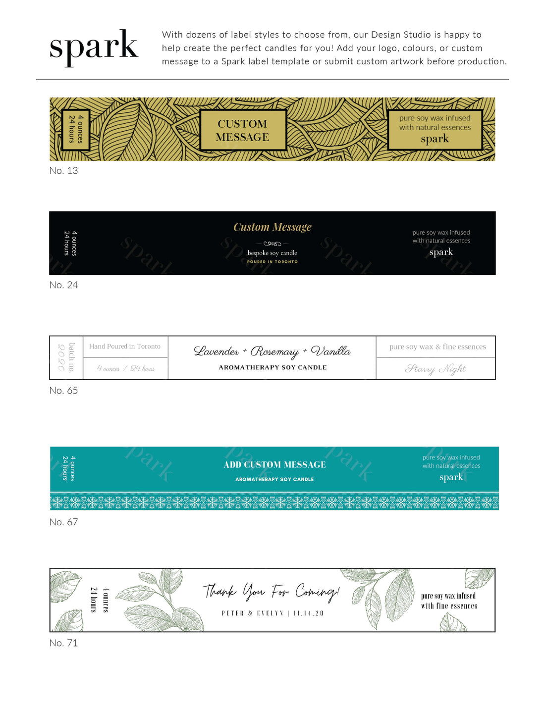 Custom Candle Label Lookbook & Design Services – Spark Candles